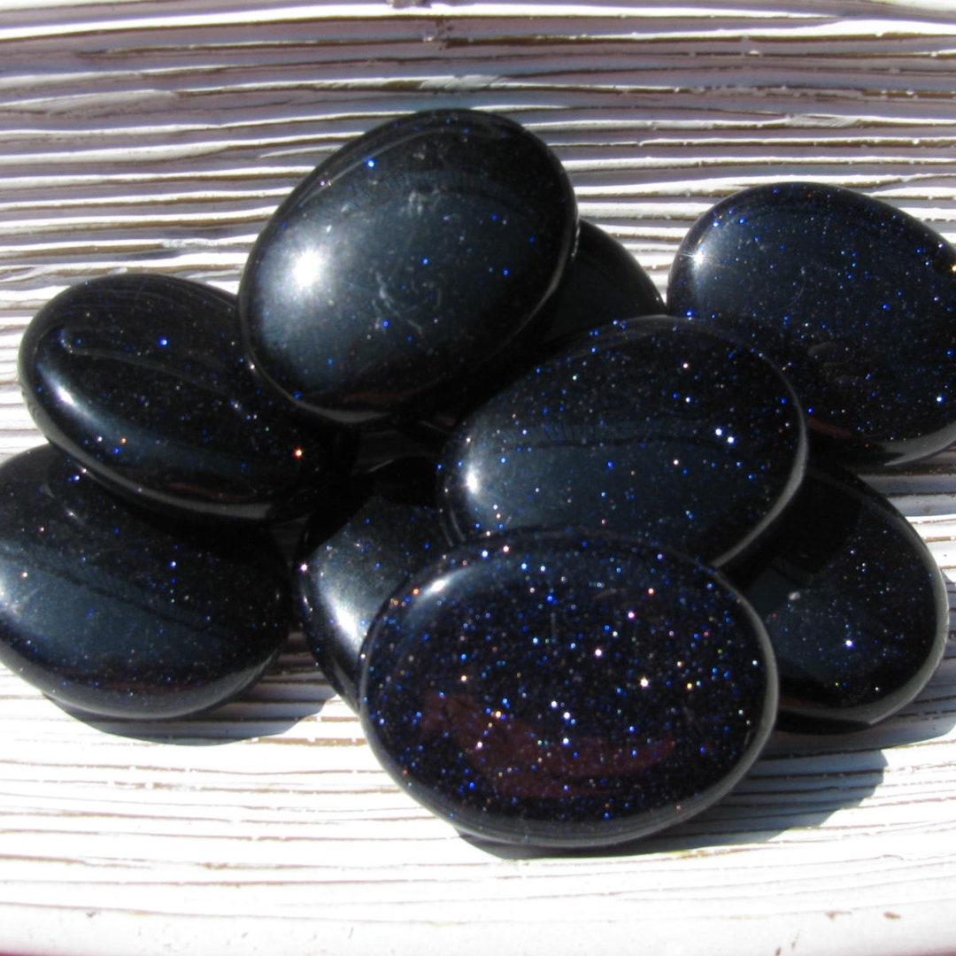 Blue Goldstone Palm Stone-manmade Crystal Pocket Stone, Dark Blue ...