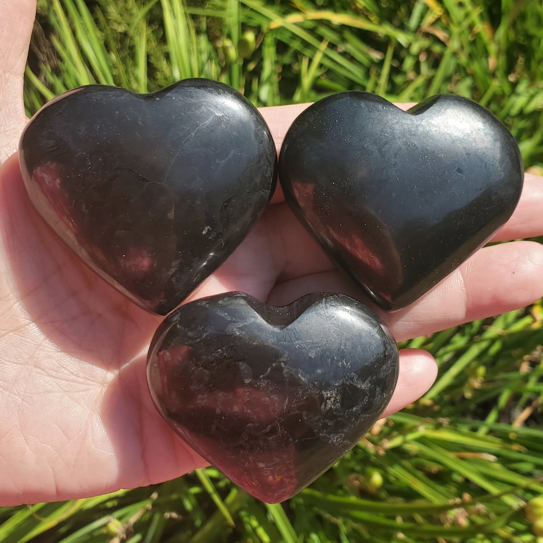 Shungite Heart Stone, Polished Black Shungite Hearts, EMF Protection ...