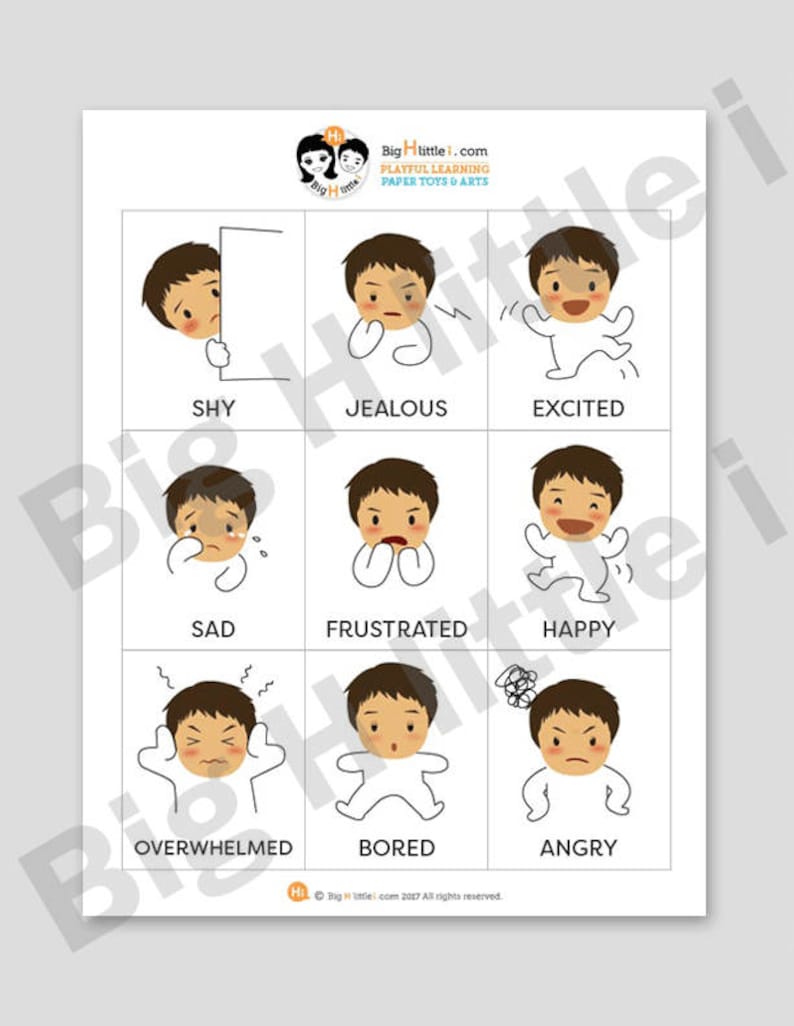 Emotions Flashcards, Printable, Preschool Classroom Flash Cards - Etsy