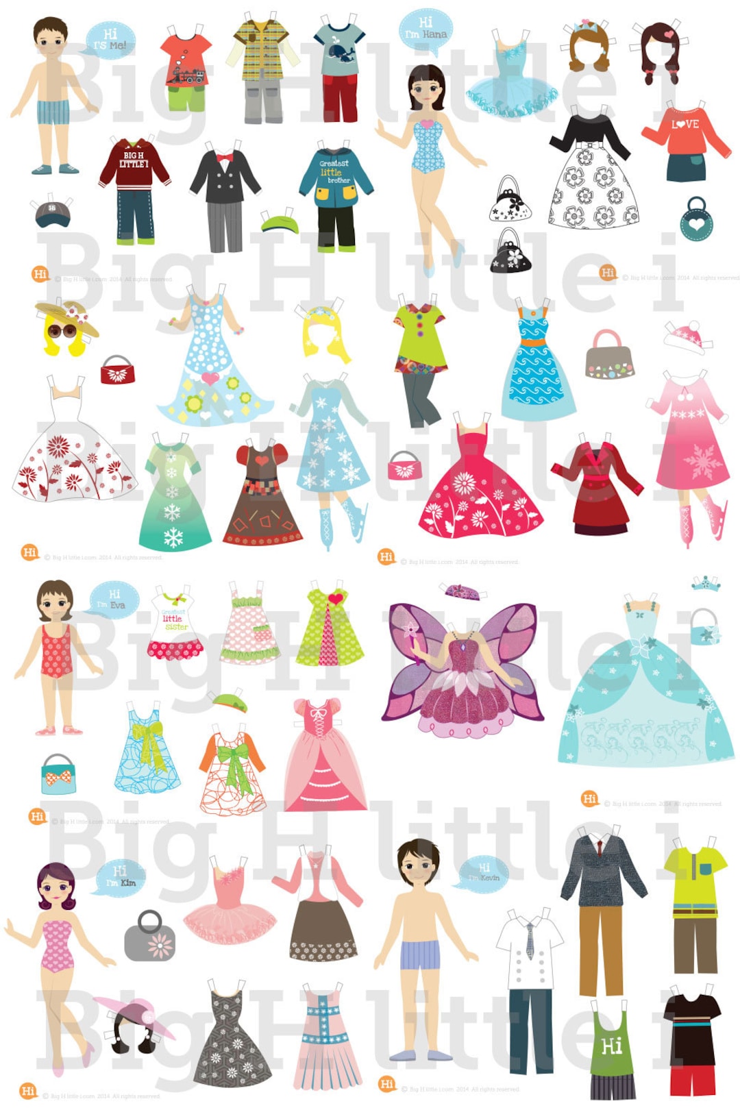 Printable Paper Dolls / Digital Paper Dolls / Paper Doll Party / Family ...