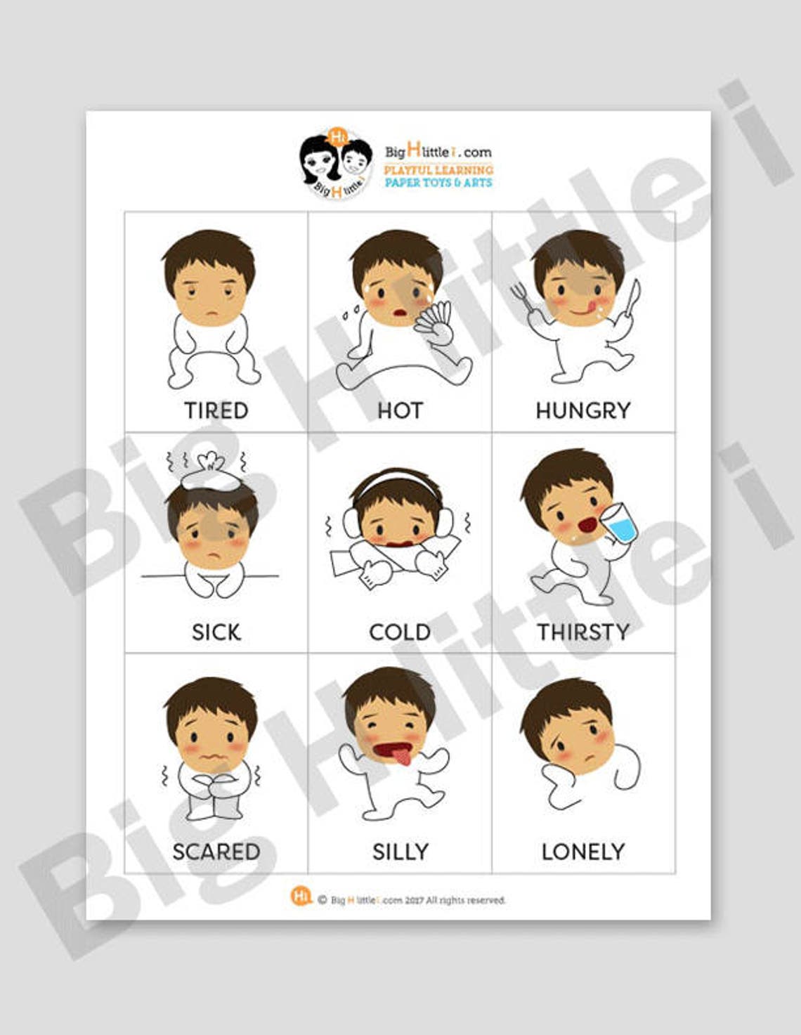 Emotions Flashcards, Printable, Preschool Classroom Flash Cards - Etsy