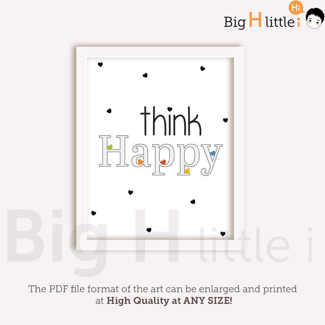 Positive Thinking Printable, Think Happy Print, Nursery Wall Art ...