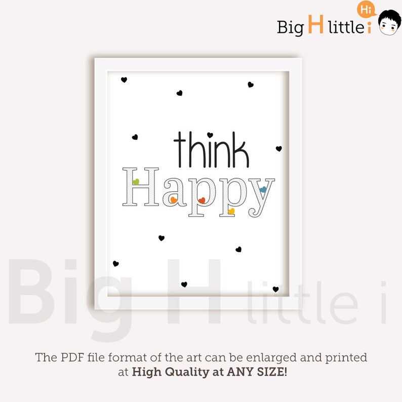 Positive Thinking Printable, Think Happy Print, Nursery Wall Art ...