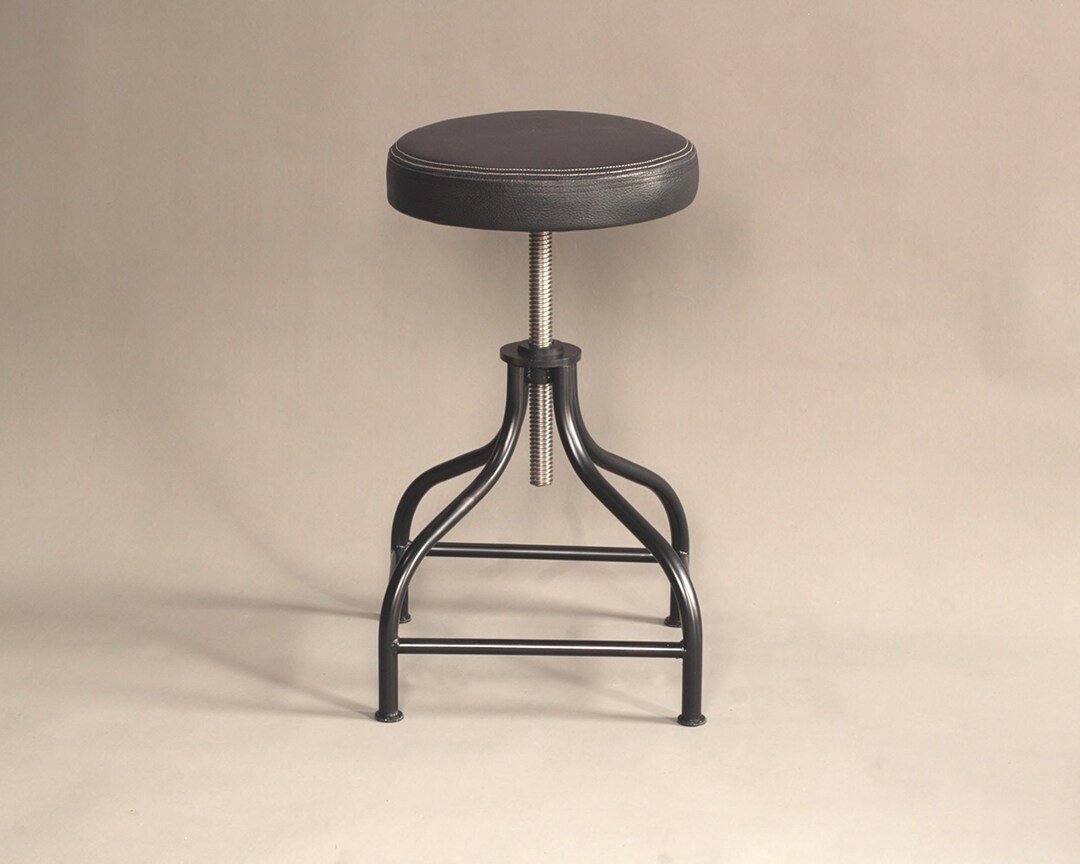 Vintage Industrial Leather Bar Stool - Adjustable Handmade Metal ...