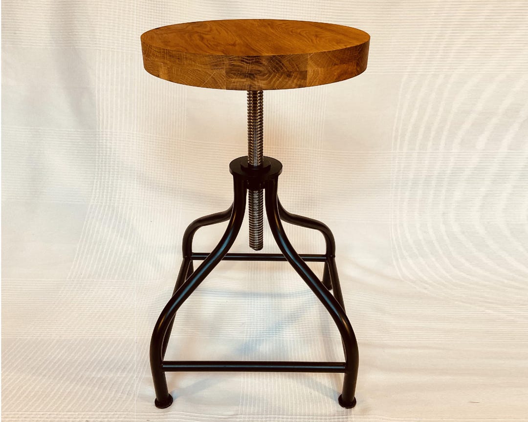 Industrial Bar Stool, Loft Adjustable Stool, Wood Seat, Metal ...