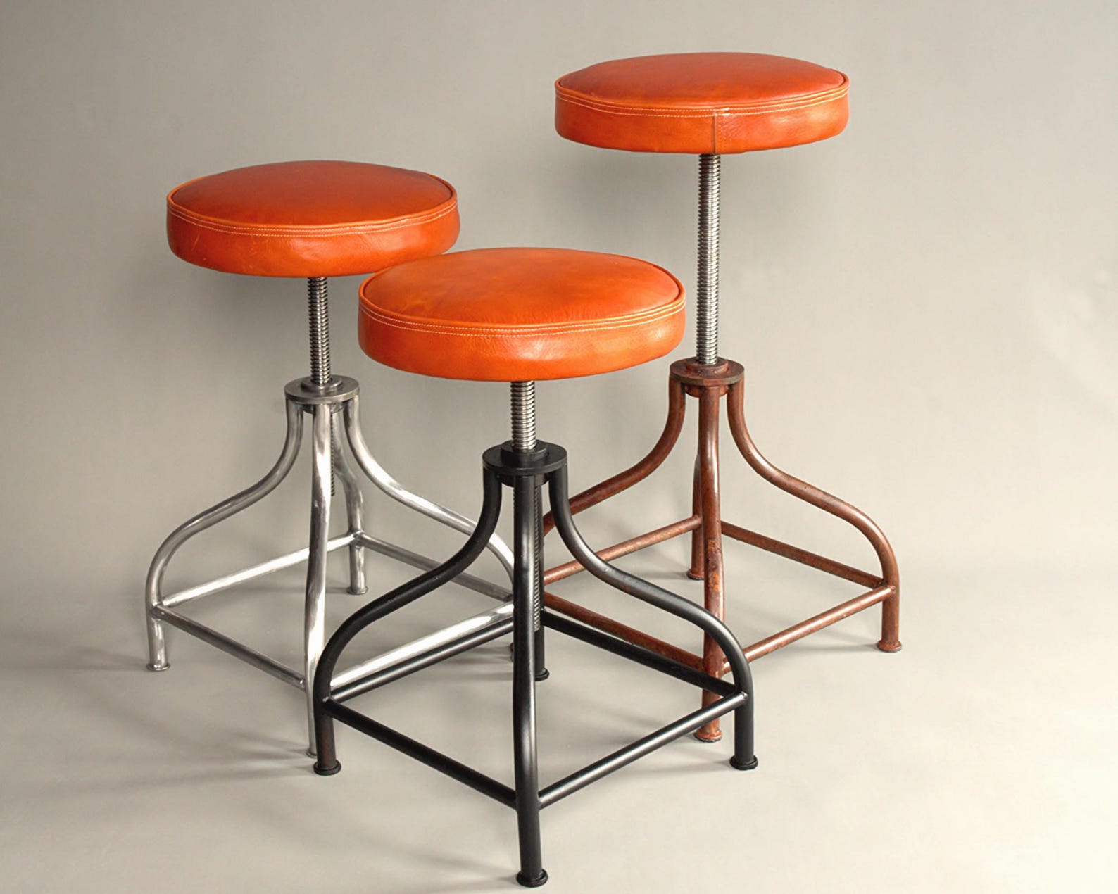 Adjustable Vintage-inspired Metal Bar Stool With Leather Seat ...