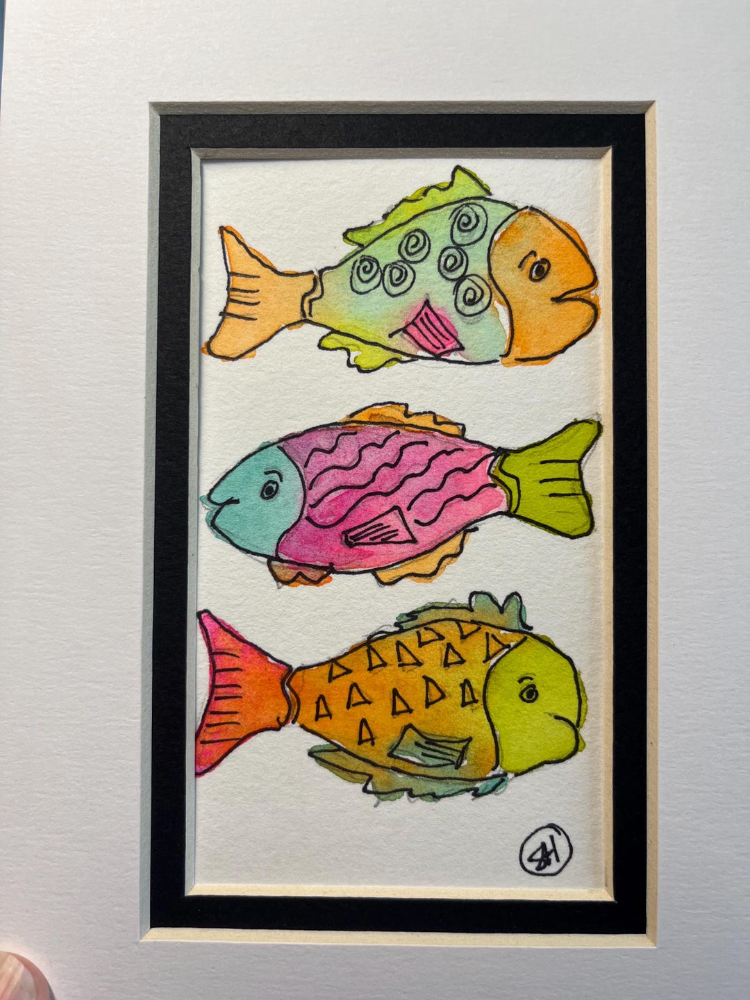 Fish “three Little Fish” Original Watercolor With Matting 5x7” - Etsy