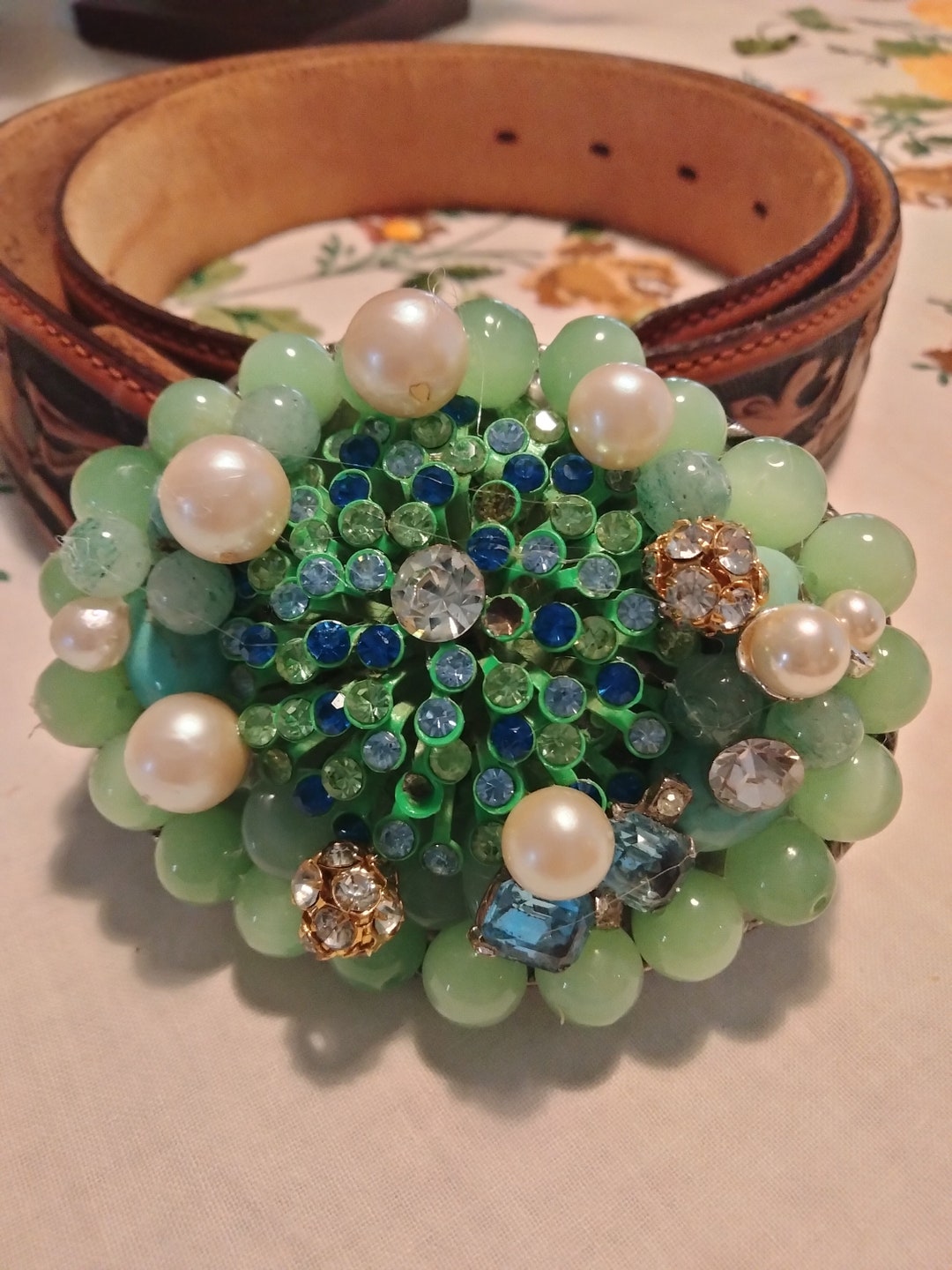 Vintage Jeweled Jade Interchangable Belt Buckle by Designer Petronella ...