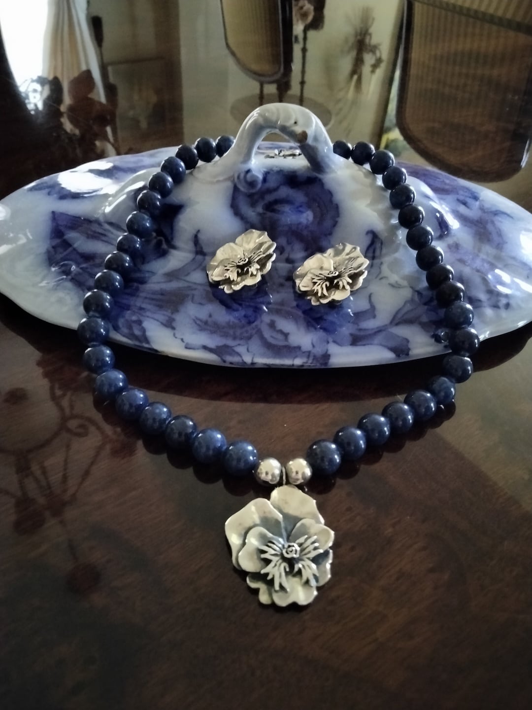 Carol Henry Sterling Silver Pendant With Lapis Necklace and Matching ...