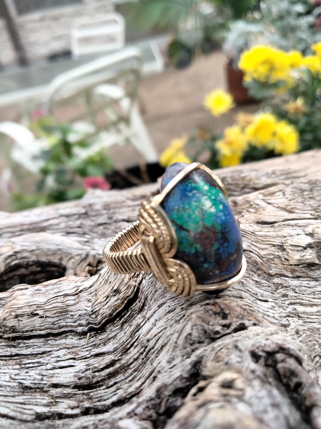 Azurite Stone Gold Oval Ring, Size 6-6 1/4 - Etsy