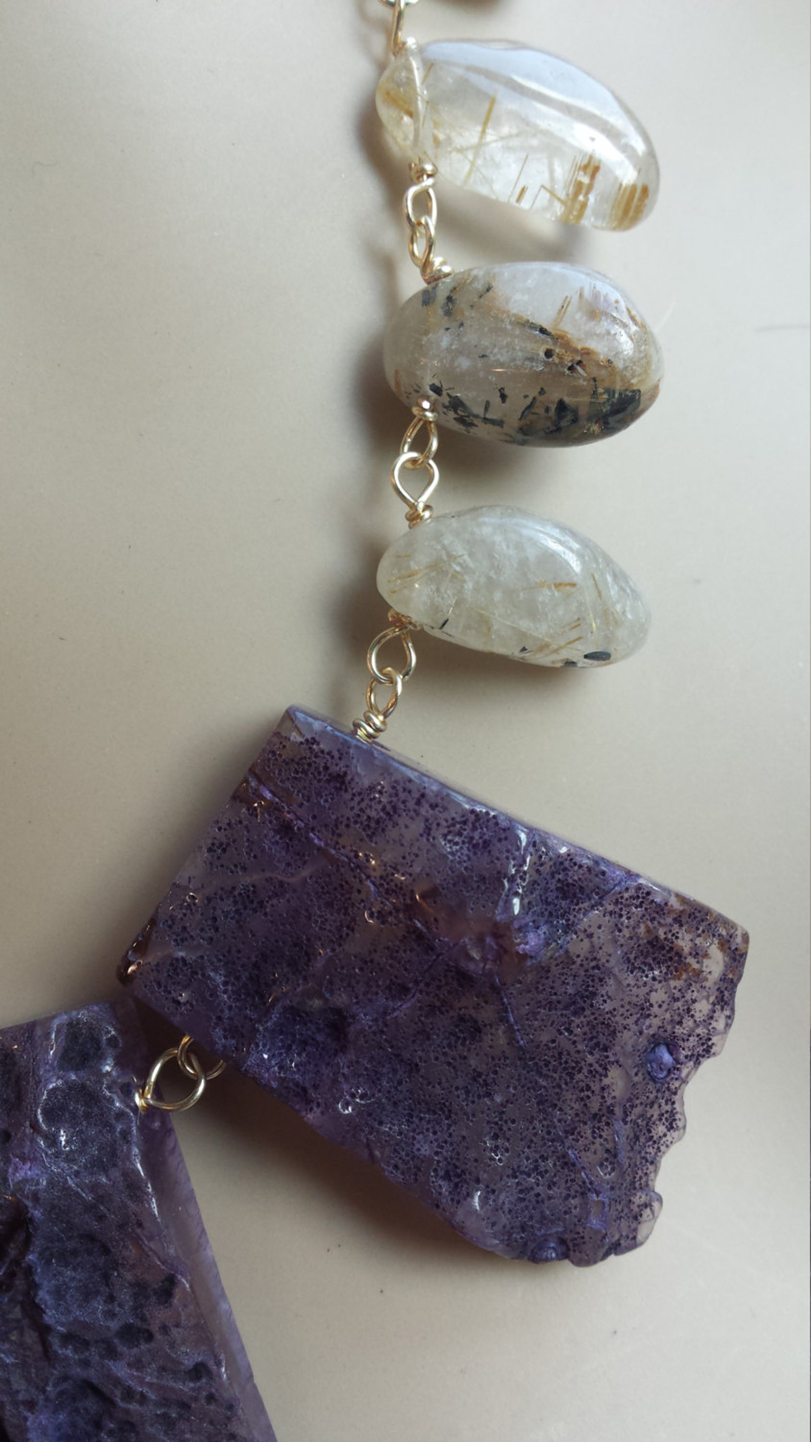 Gold Needle Crystal Teardrop With Three Purple Jasper Center | Etsy