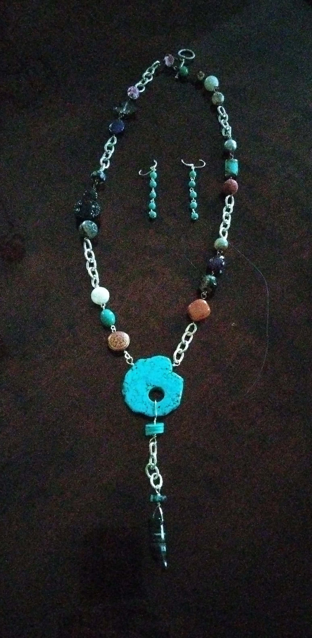 Long Strand Turquoise Chain Link Necklace With Matching Earrings - Etsy