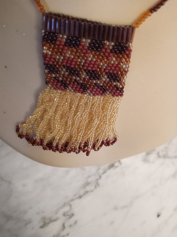 Native American seed bead pocket necklace - Gem