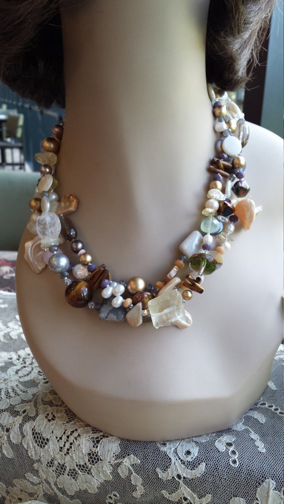 Three Strand Beaded Necklace - Etsy