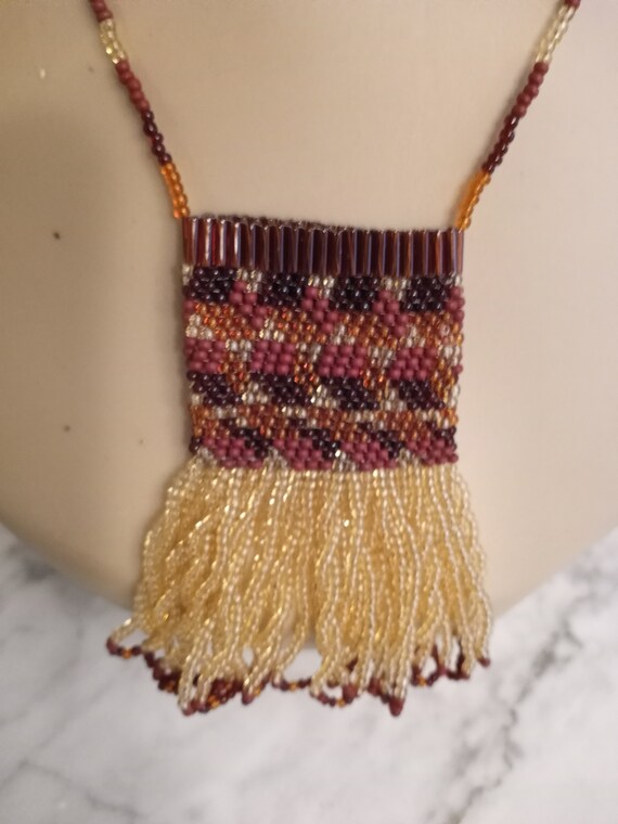Native American seed bead pocket necklace - Gem