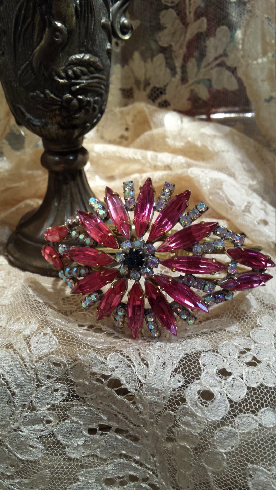 Vintage Pink and Blue Rhinestone Bangle - Etsy