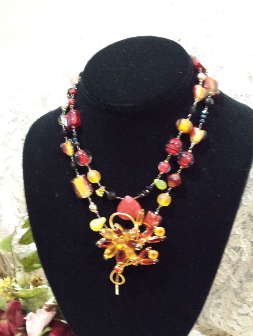 Two Strand Necklace With Vintage Drop - Etsy