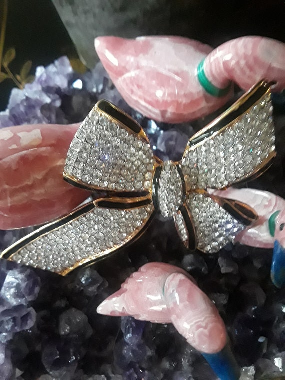 Kenneth Lane Vintage Gold Rhinestone Bow Brooch Gem