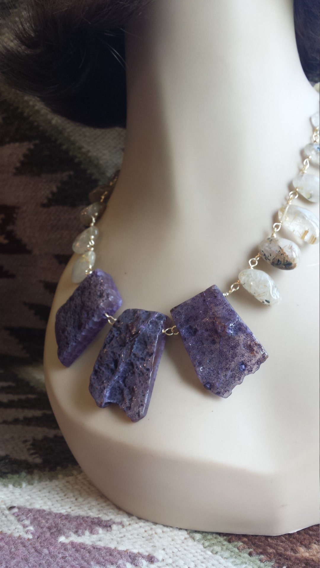 Gold Needle Crystal Teardrop With Three Purple Jasper Center Drops ...