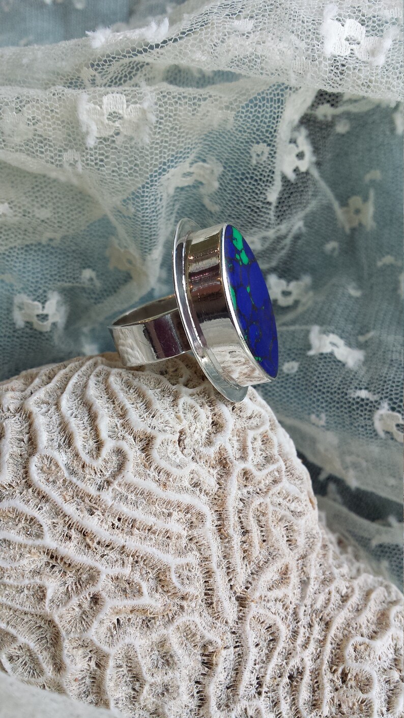 Sterling Silver Azurite Wide Band Ring, Size 6 - Etsy