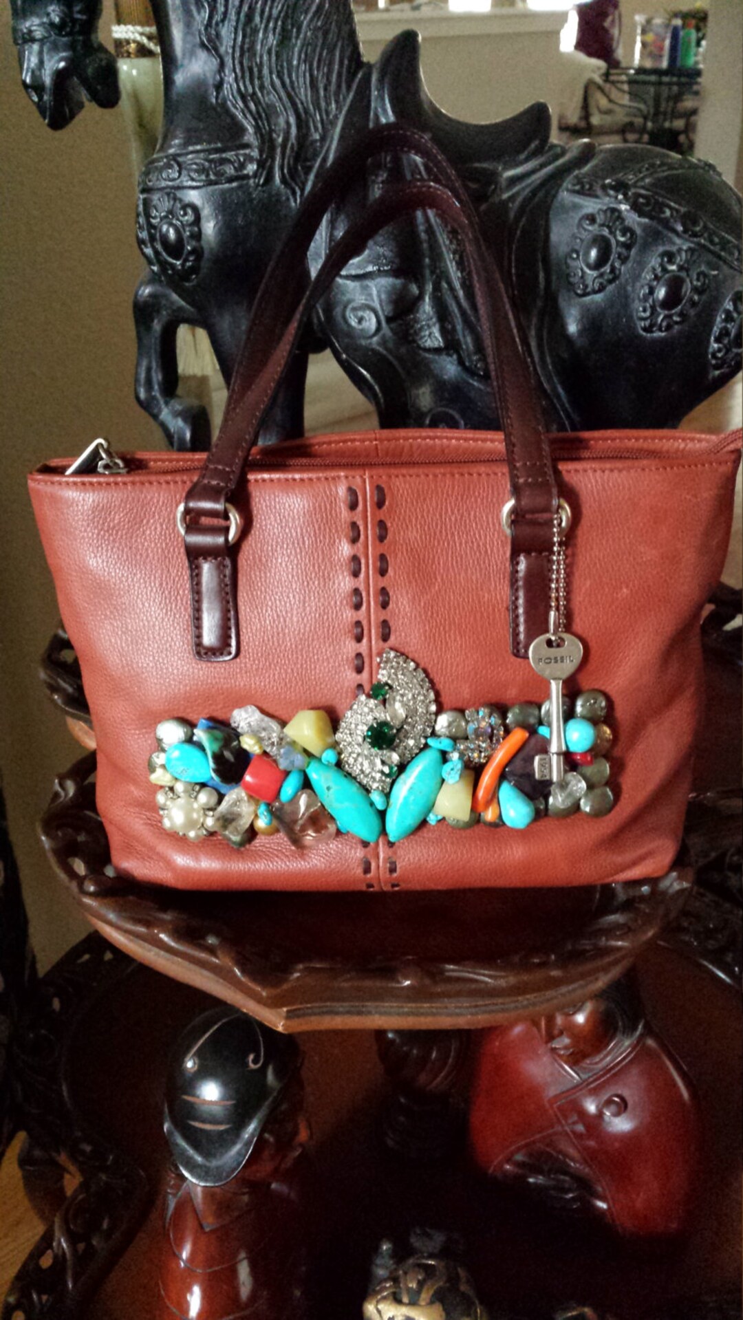 Vintage Leather Fossil Jeweled Purse - Etsy