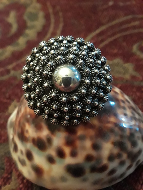 Sterling silver round knobby vintage brooch - Gem