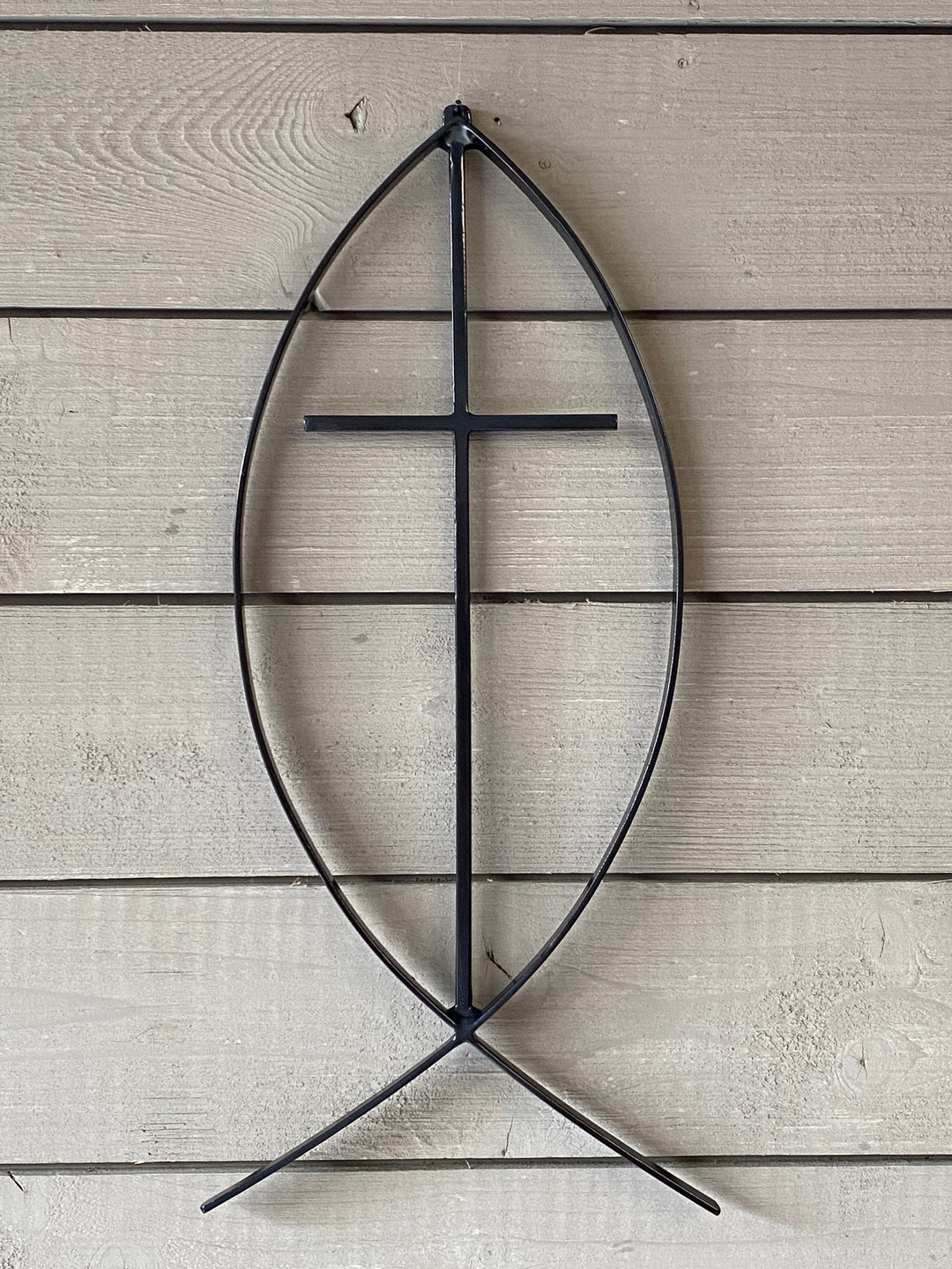 Jesus Fish With Cross, Metal Jesus Fish Wall Art, Ichthys Wall Art With ...
