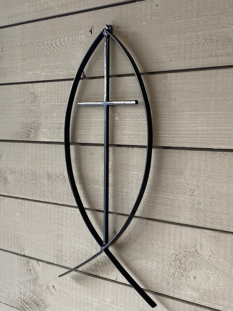 Jesus Fish With Cross, Metal Jesus Fish Wall Art, Ichthys Wall Art With ...