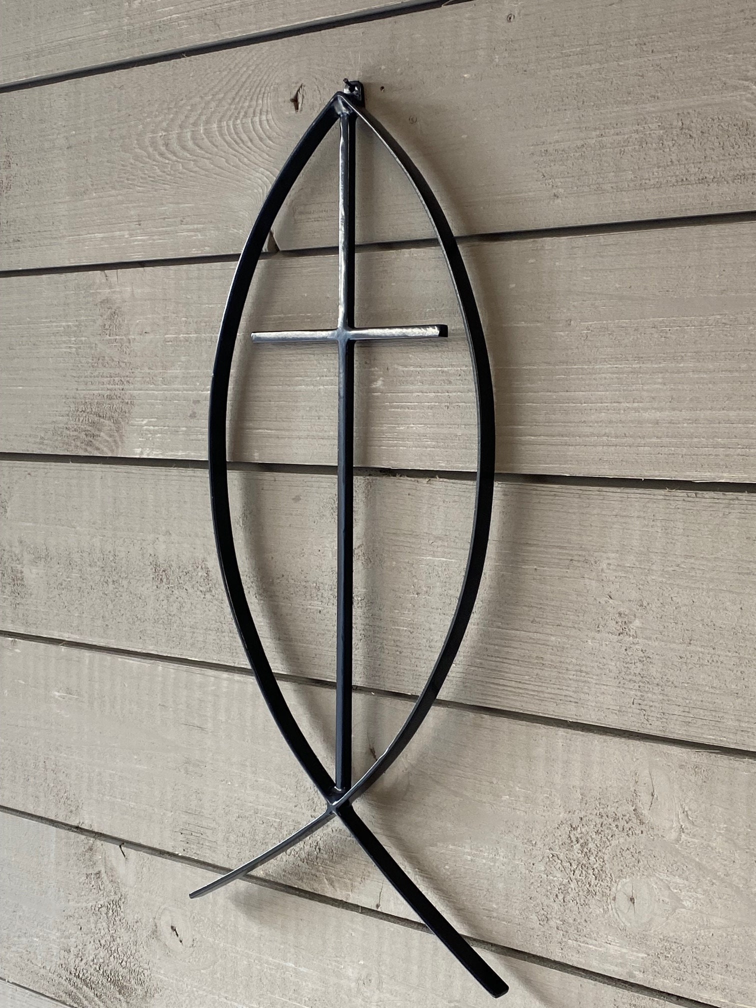 Jesus Fish With Cross, Metal Jesus Fish Wall Art, Ichthys Wall Art With ...