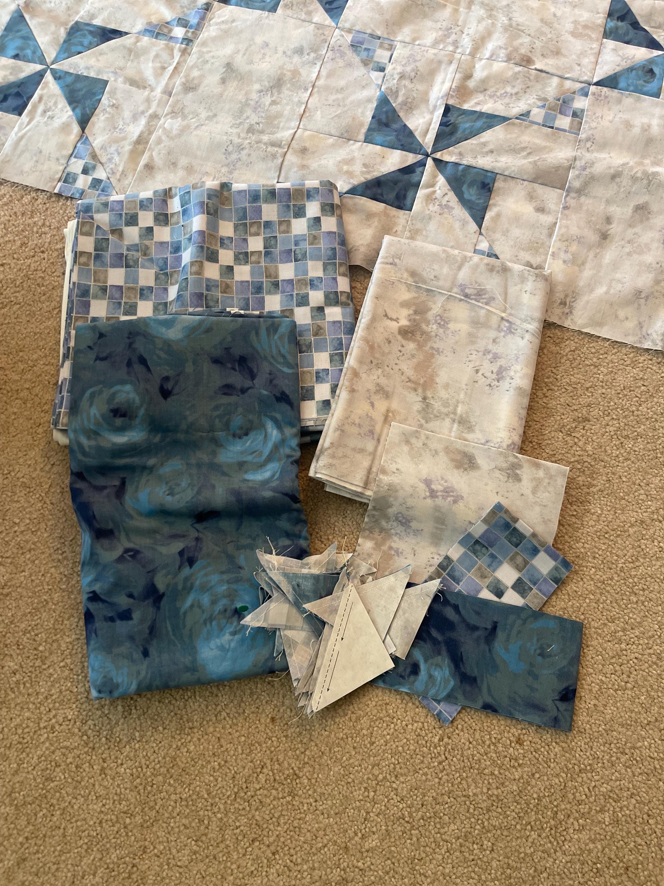 Unfinished PROJECT Quilt Top With Blue Grey Fabrics; Throw Quilt, Adult ...