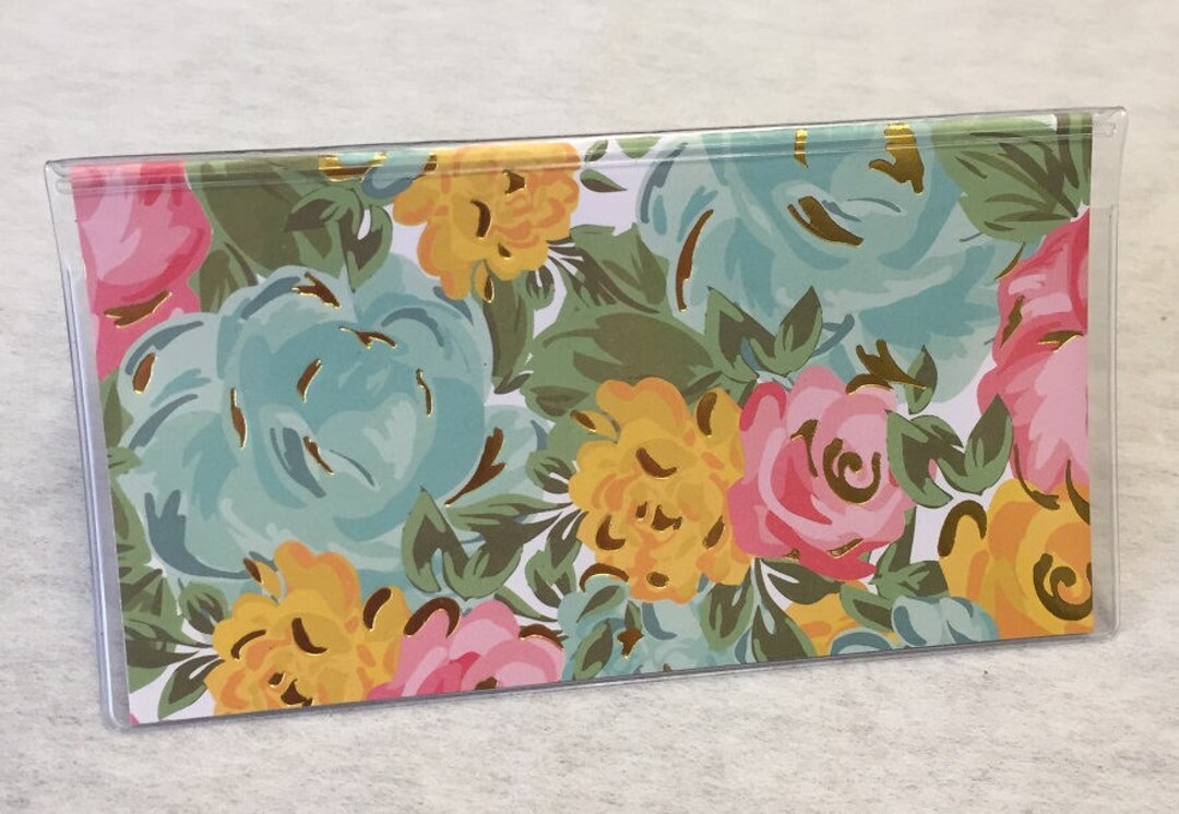 Clear Vinyl Checkbook Cover,spring Floral With Gold Accent Foil ...