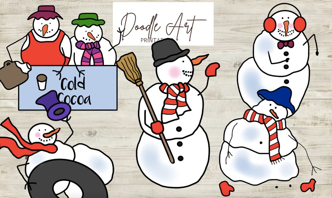 Snowmen at Night Clip Art Pack - Etsy