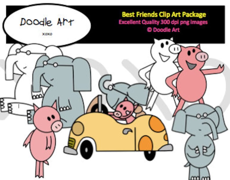 Piggie and Elephant Mega Clipart Pack - Etsy Denmark