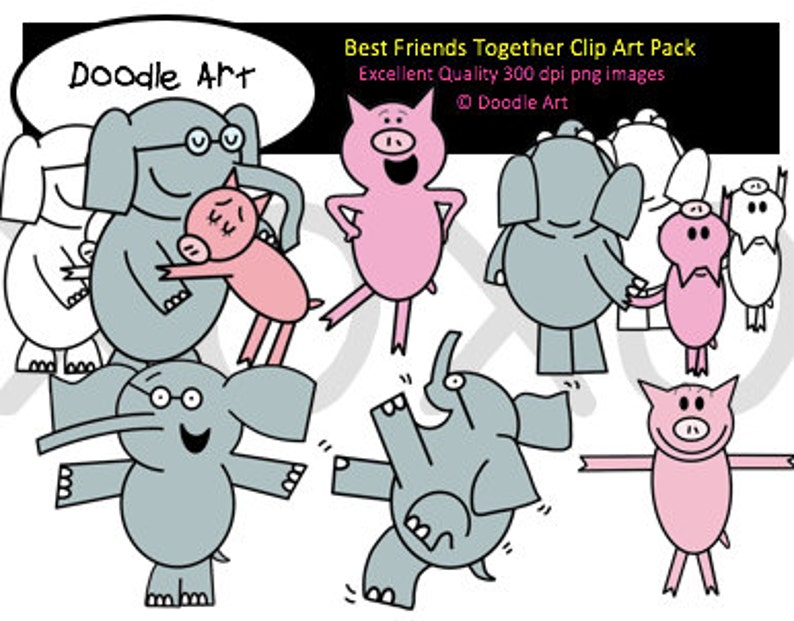 Piggie and Elephant Mega Clipart Pack - Etsy