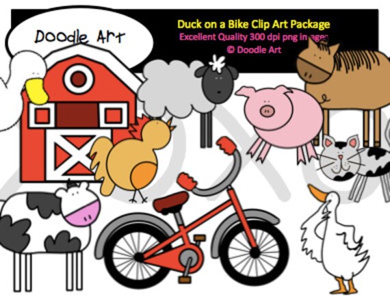 Duck on a Bike Clipart Pack | Etsy