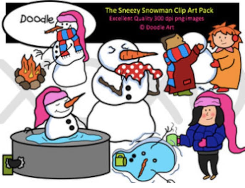 Sneezy the Snowman Clip Art Pack - Etsy