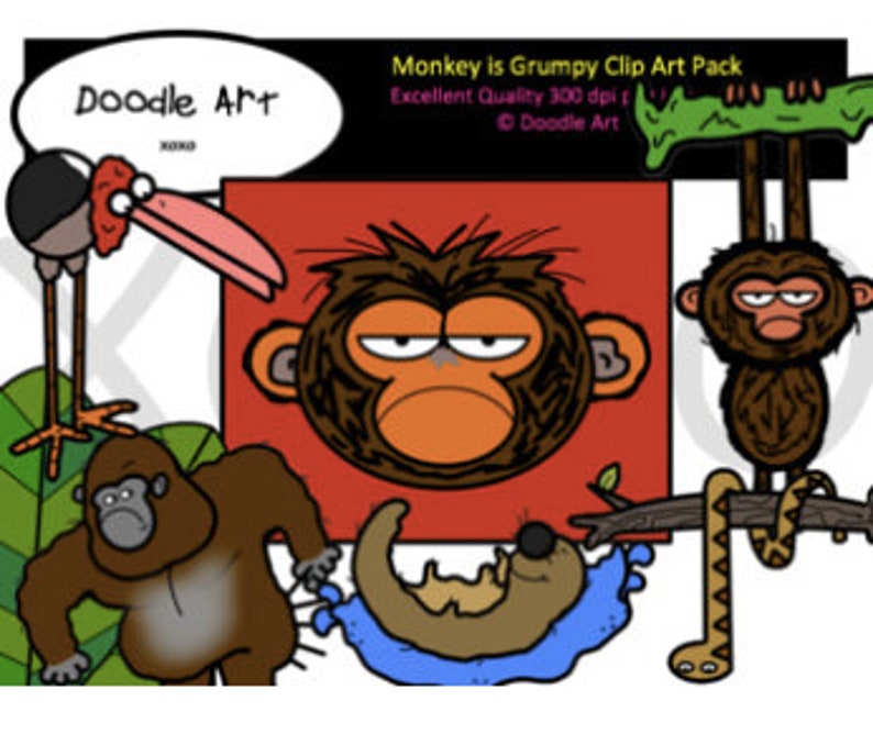Grumpy Monkey Clip Art Pack - Etsy