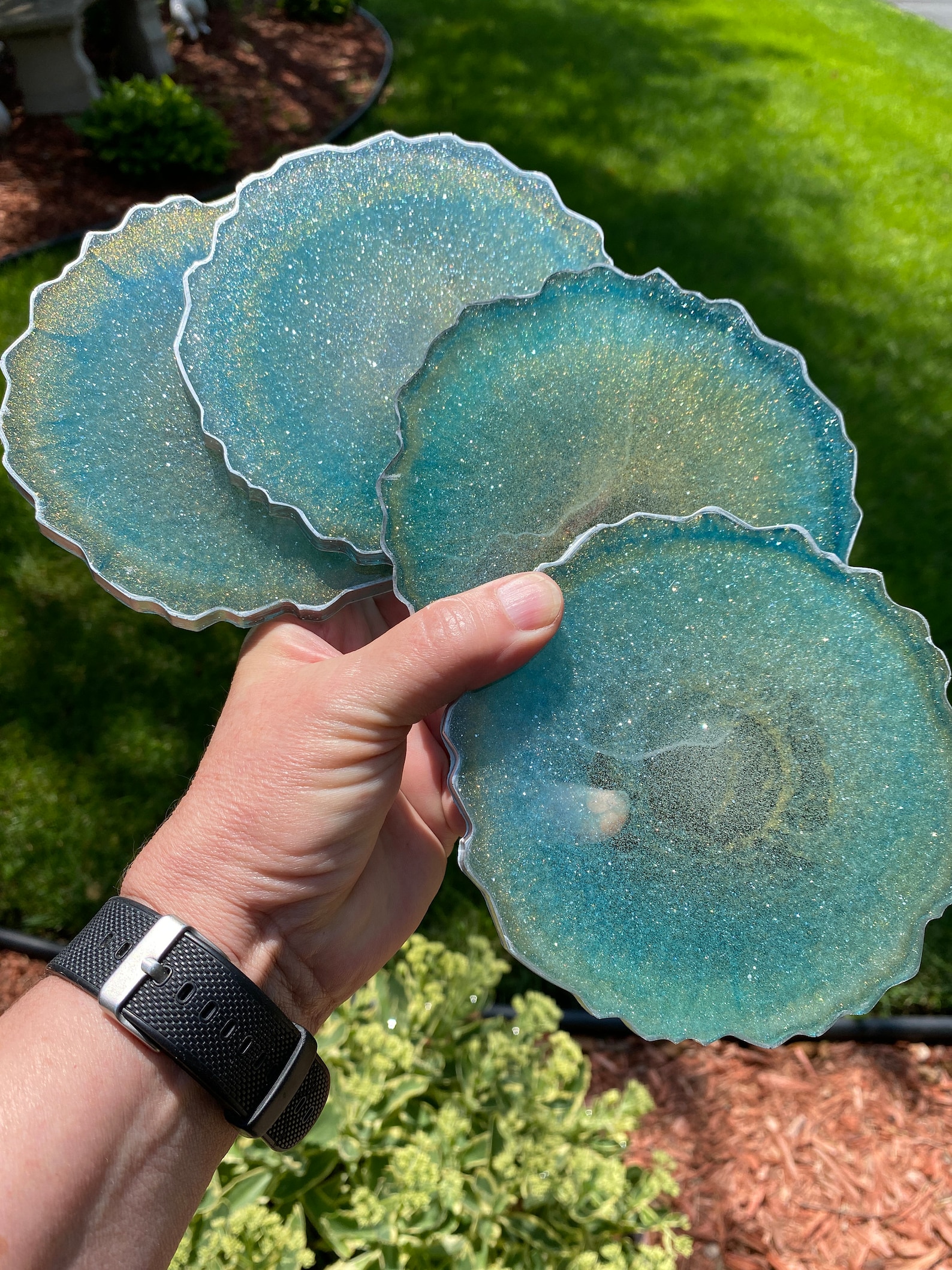 Sparkly Set of Resin Coasters, Set of 4 Coasters, Handmade Item, Resin ...