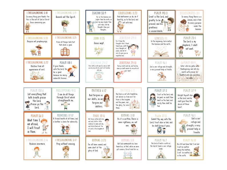 100 Bible Verses for Kids Printable Cards | KJV Scripture Memory Cards ...