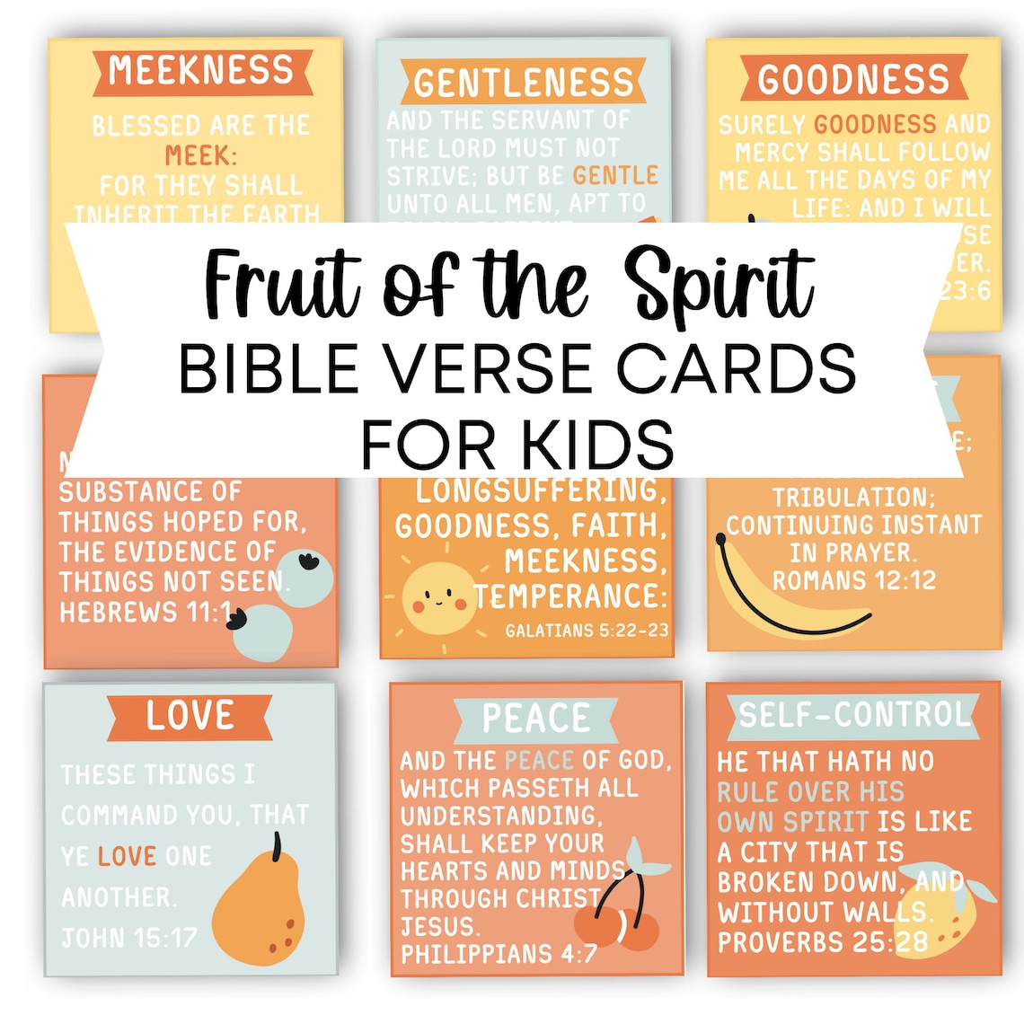 Fruit of the Spirit Bible Verse Cards for Kids Kid Bible Verse Cards ...