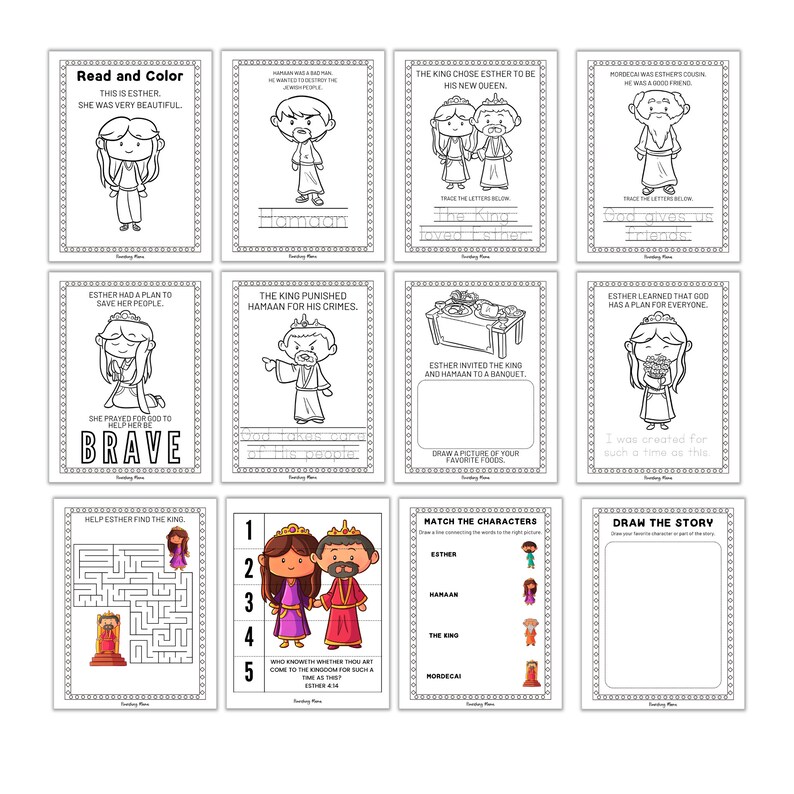 Queen Esther Coloring and Activity Pages Bible Story Coloring Pages - Etsy