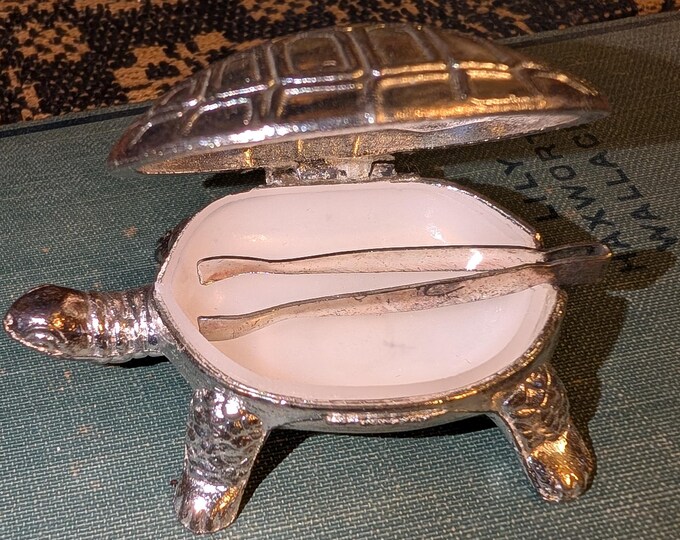 Vintage Silver Plated Turtle Pill Box Hinged With a Tweezers Inside ...