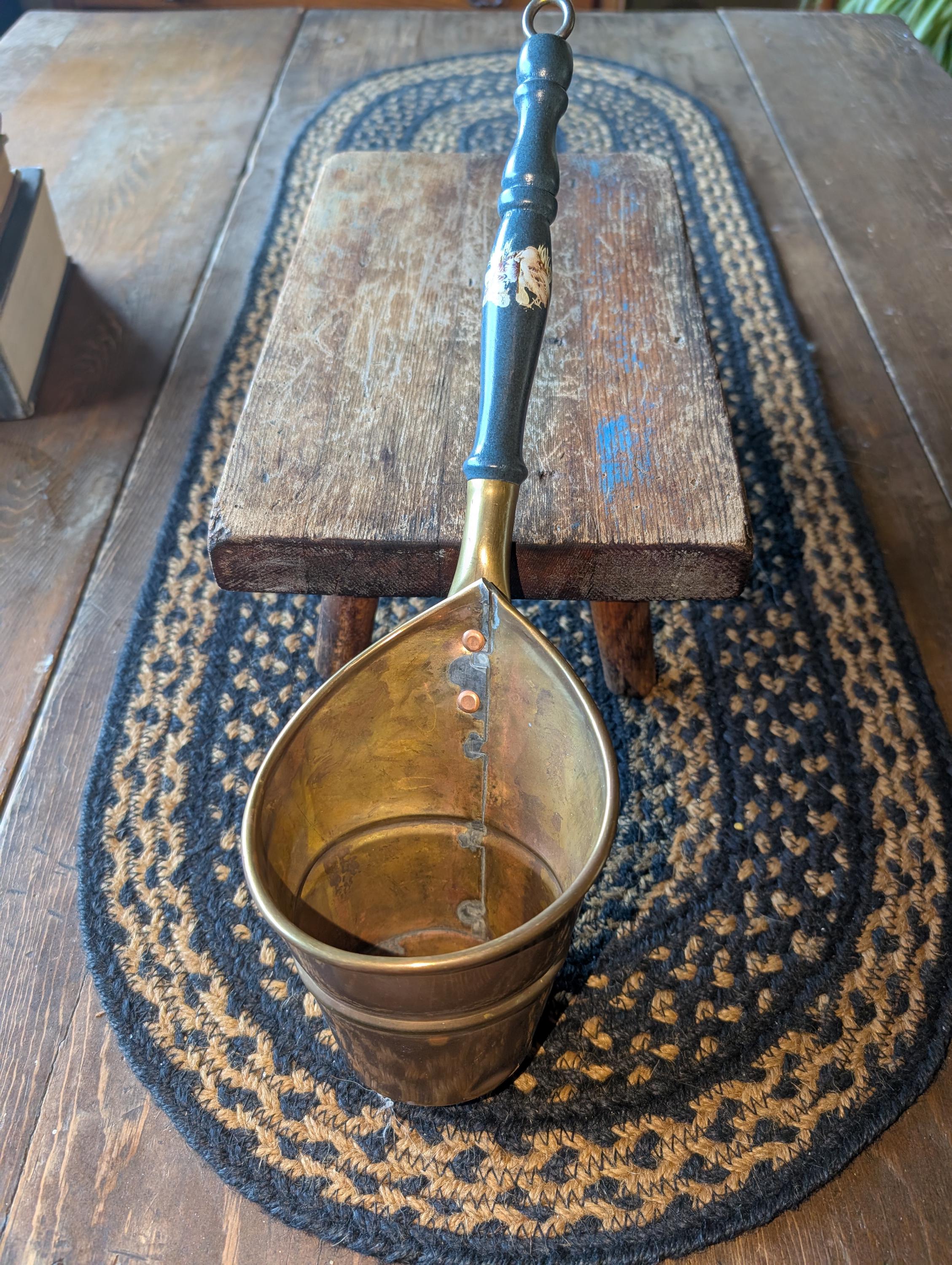 Vintage Old World Primitive Folk Art Copper Ladle Cup Scoop Wooden ...