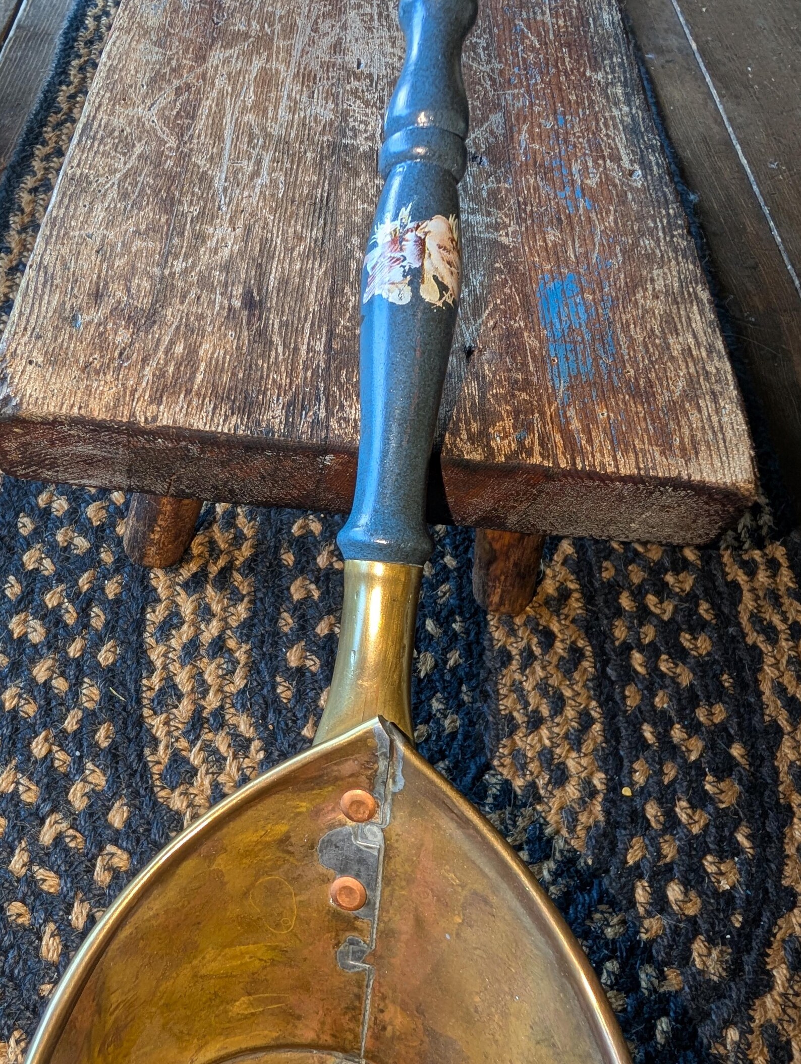Vintage Old World Primitive Folk Art Copper Ladle Cup Scoop Wooden ...