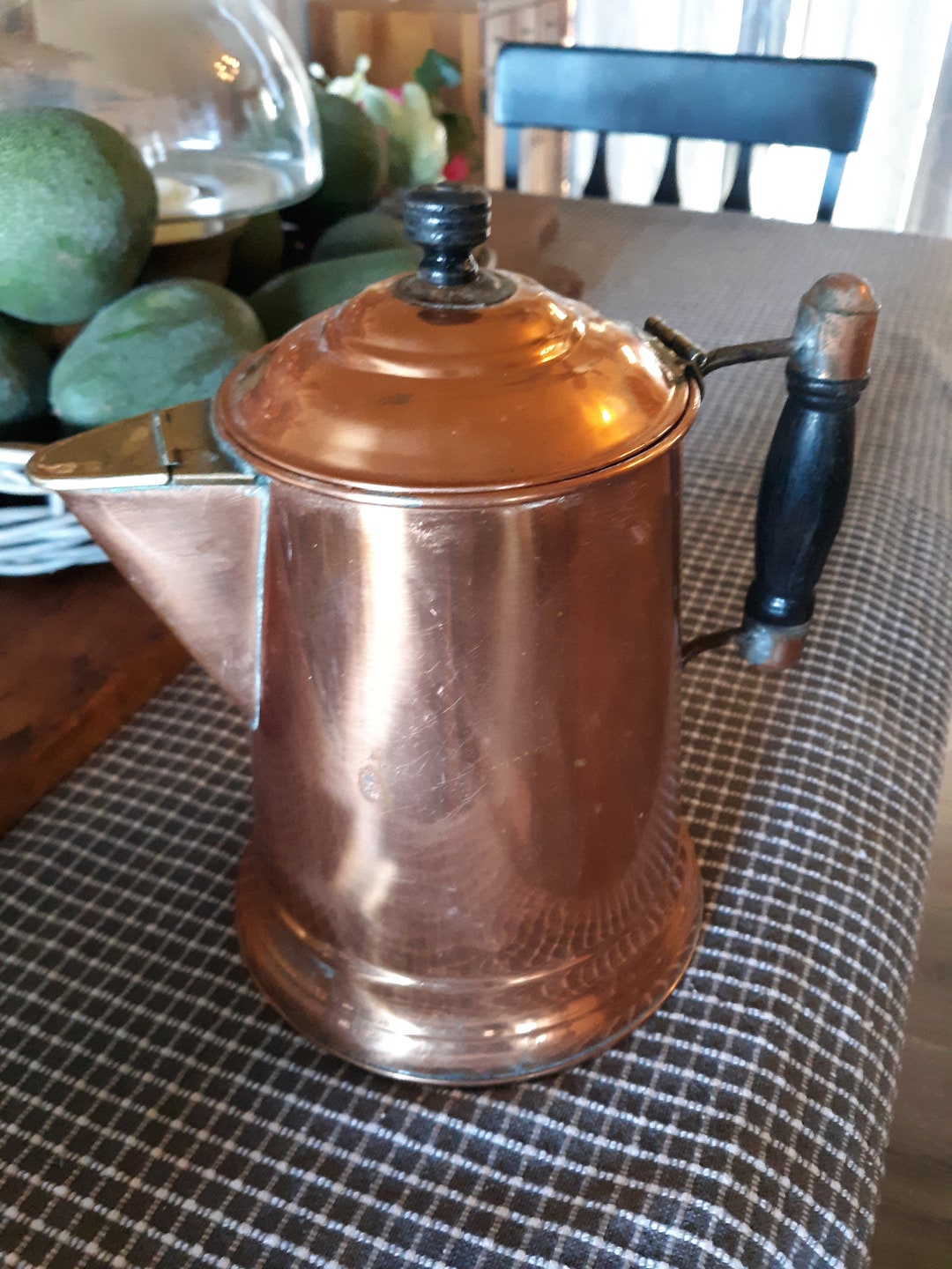 Vintage Primitive Old World Copper Kettle Coffee Warmer Pot. Black ...
