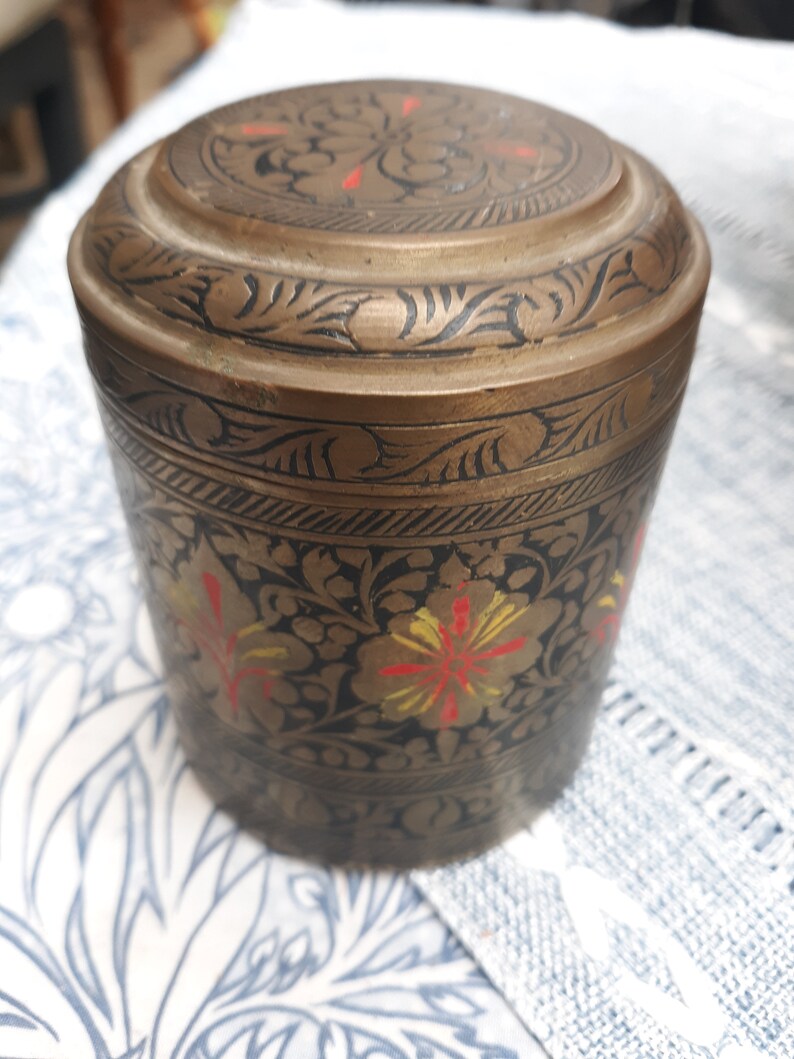 Vintage Brass Ornate Detailed Round Box With Lid. Bohemian. Container ...