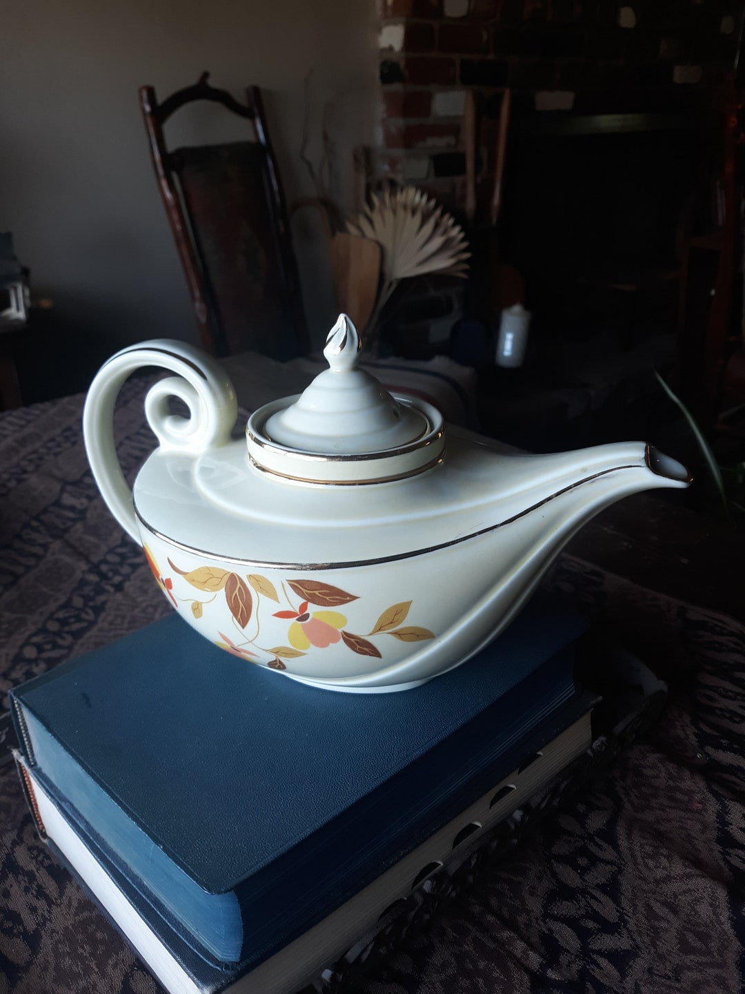 Vintage Hall's Aladdin Tea Pot Mary Dunbar Autumn Leaf Pattern With ...