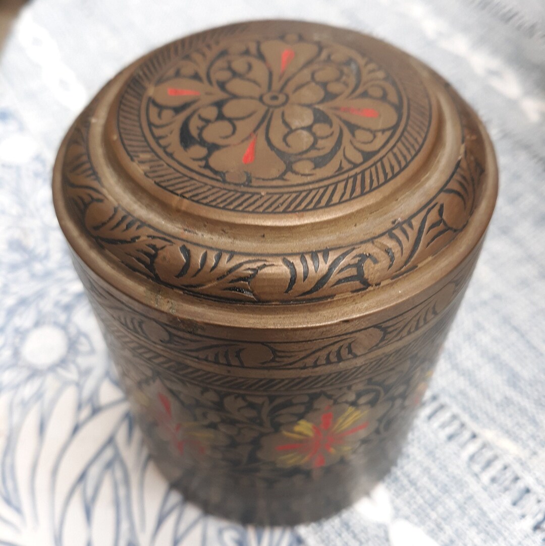 Vintage Brass Ornate Detailed Round Box With Lid. Bohemian. Container ...
