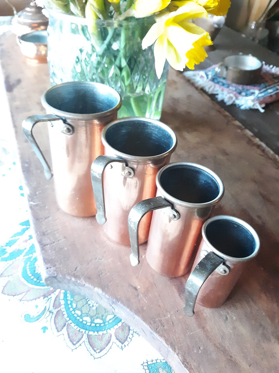 Vintage Primitive Copper Measuring Cups Set of Four,btass Handles ...