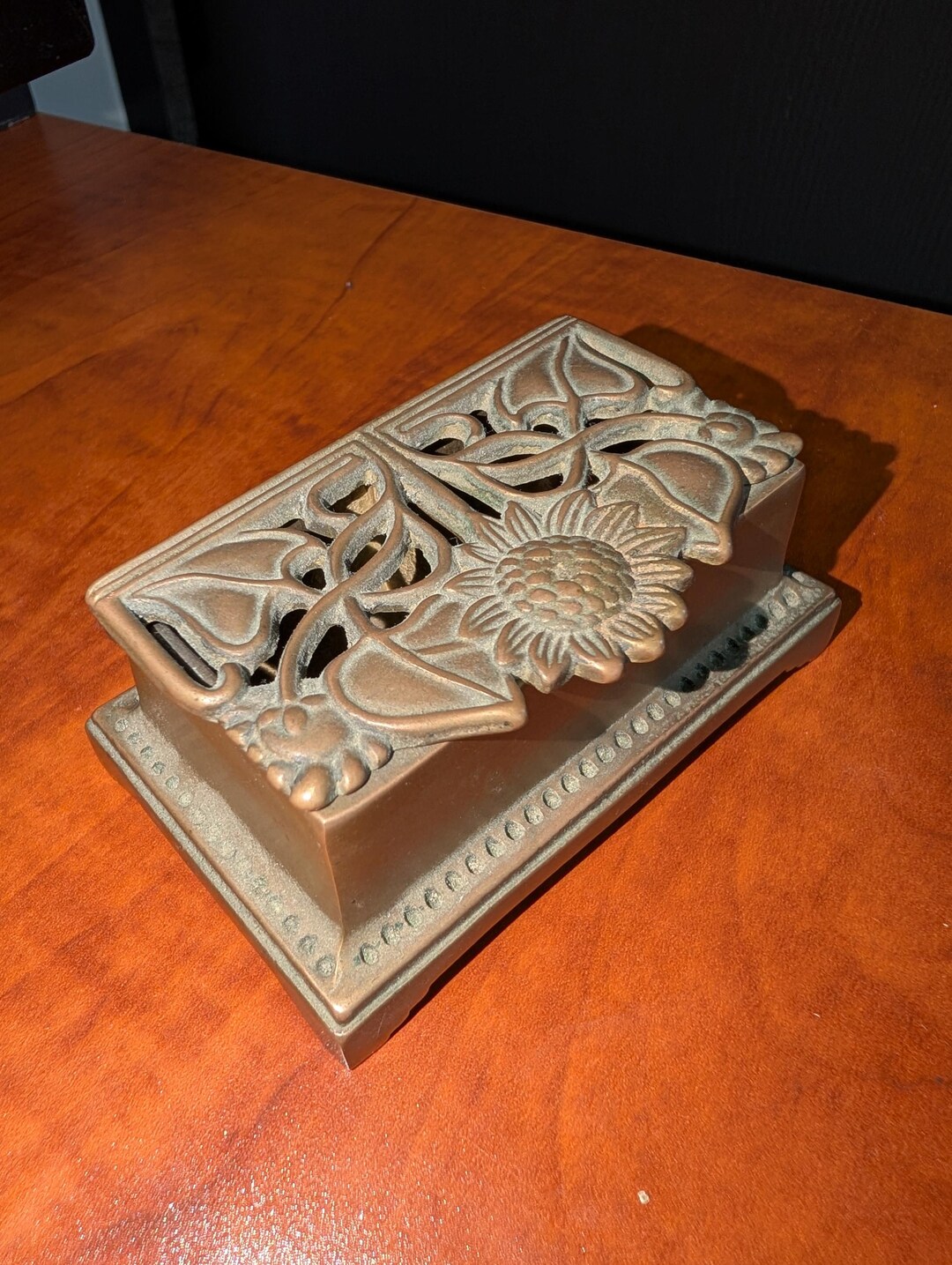 Vintage Ornate Brass Sunflower Stamp Holder Box, Trinket Box, Ring Box ...